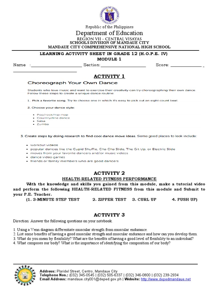 Pe 4 Midterm Activity Sheet Module 1 | PDF