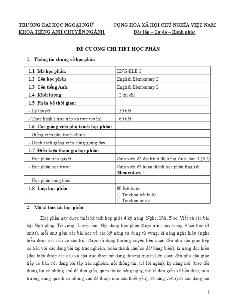 ĐCCT ENG-ELE 2. Full Final | PDF
