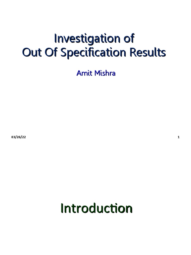 Investigation of Out of Specification Results | PDF