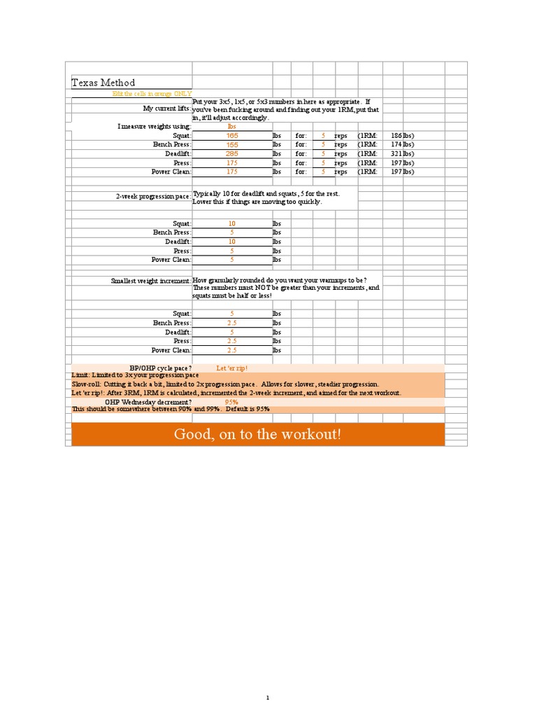 Good, On To The Workout!: Texas Method | PDF | Weight | Strength Training