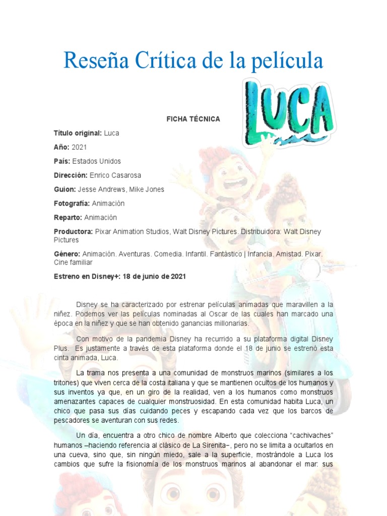 Reseña Crítica de La Película | PDF | Pixar | Animación Reseña Crítica de La Película | PDF | Pixar | Animación