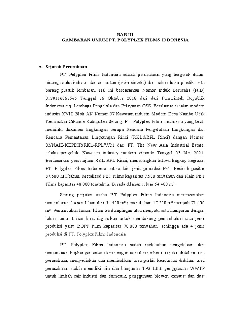 Profil PT. Polyplex Films Indonesia | PDF