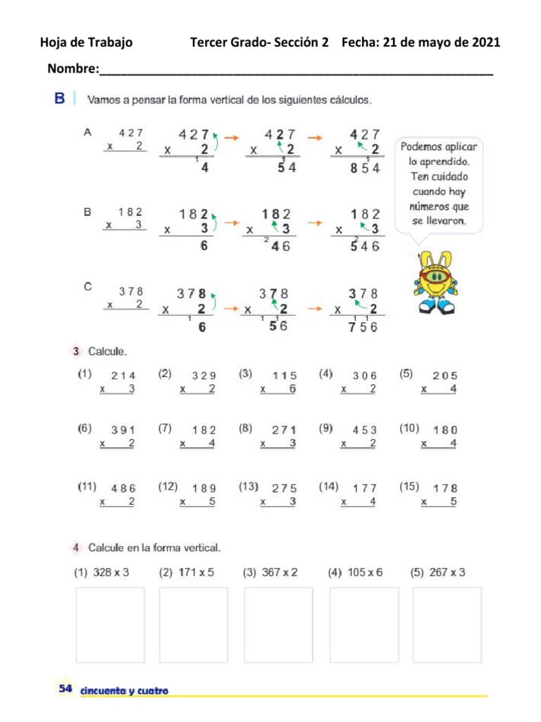 Hoja de Trabajo Matematicas Tercer Grado | PDF | Crecimiento personal y ...