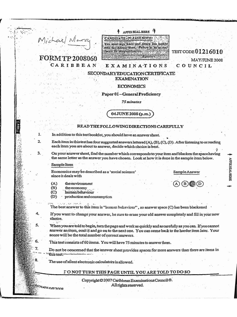 Csec Econ 2008 P1 | PDF