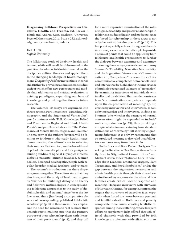 Diagnosing Folklore Perspectives On Disability, Health, and Trauma ...