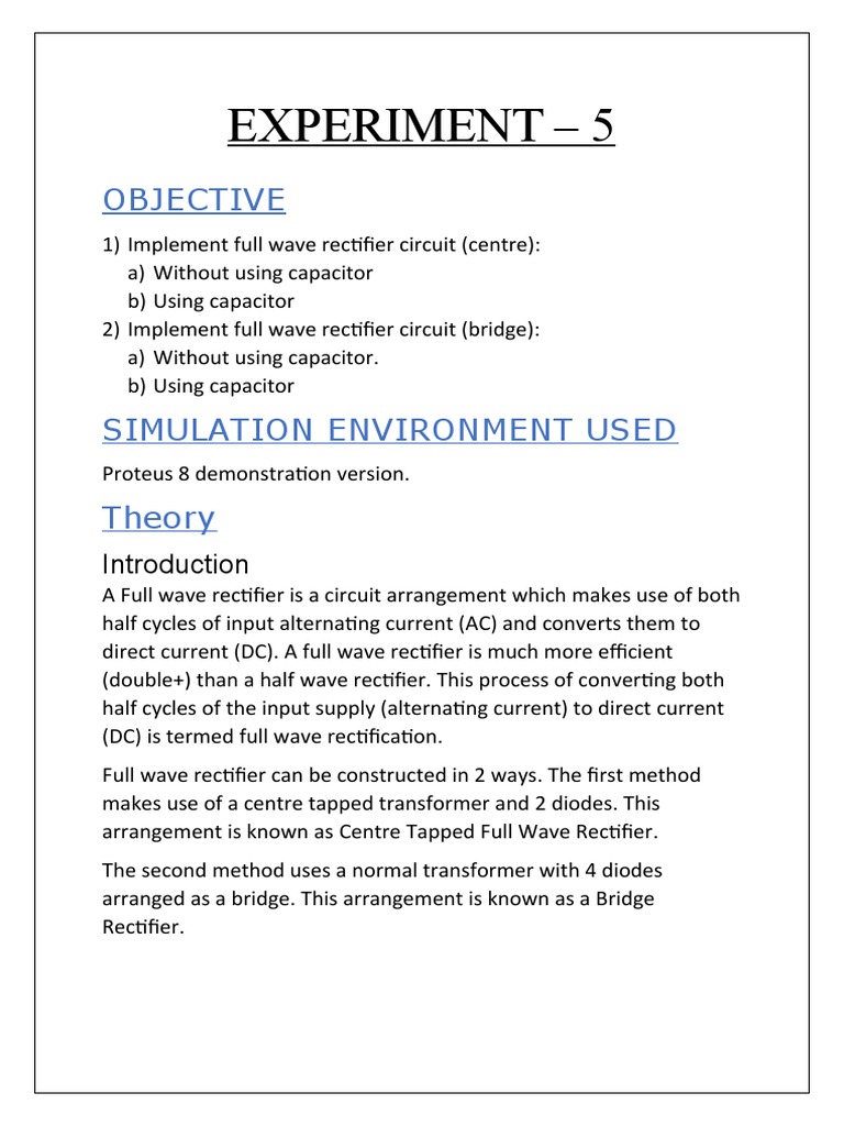 Experiment - 5: Objective | PDF | Rectifier | Direct Current