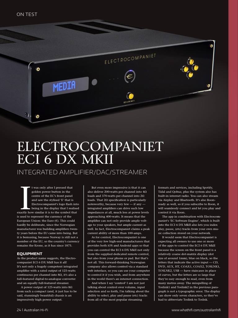 Electrocompaniet Eci 6 DX Mkii: Integrated Amplifier/Dac/Streamer | PDF ...