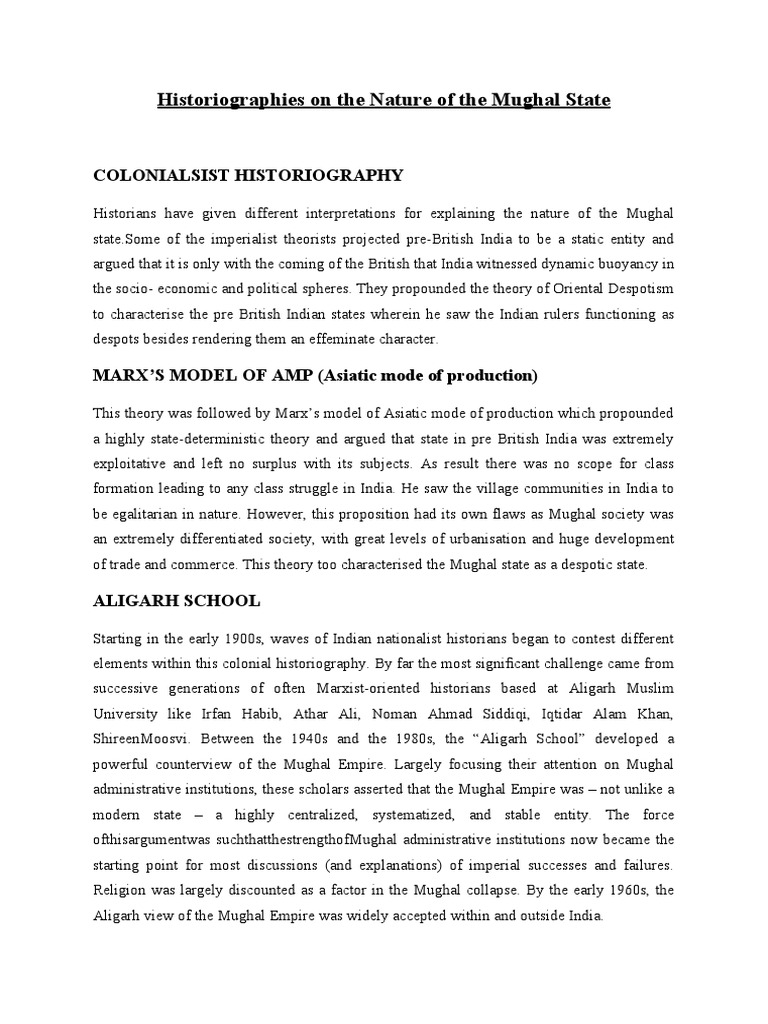 Historiographies On The Nature of The Mughal State: Colonialsist ...
