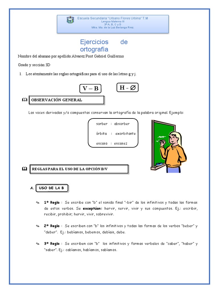 Reglas y Ejercicios de B y V para Primaria | PDF | Verbo | Lingüística