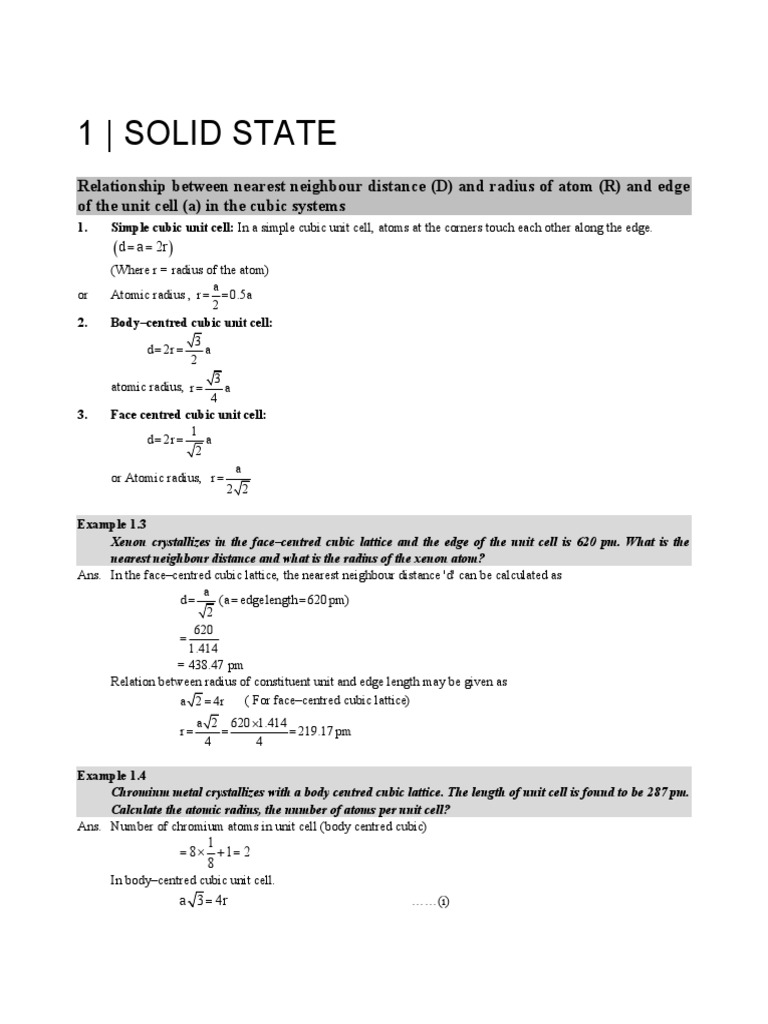 Solid State PDF by Manish Sir Chemistry | PDF | Ion | Crystal Structure