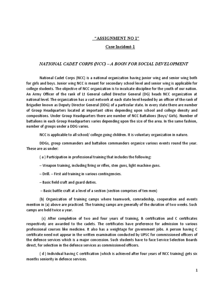 National Cadet Corps (NCC) - A Boon For Social Development: "Assignment ...
