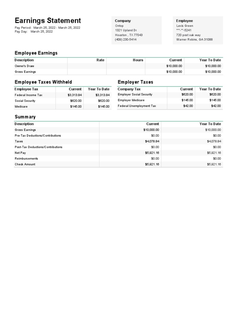 Paystub Green 03-25-2022 | PDF | Taxes | Social Security (United States)