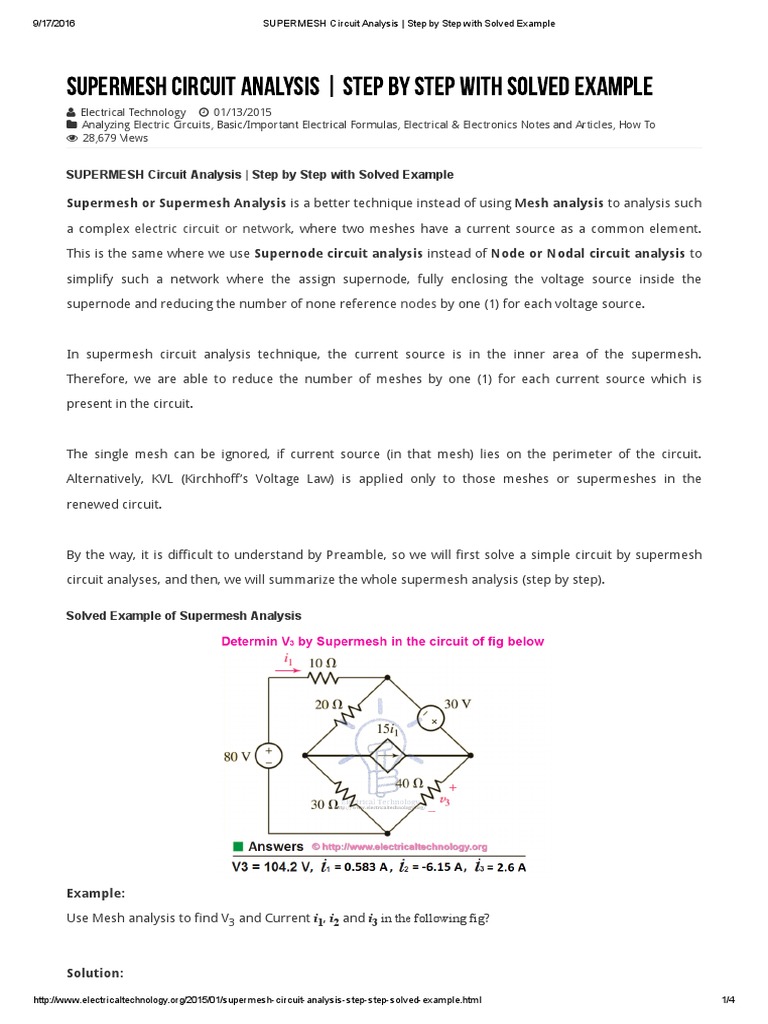 SUPERMESH Circuit Analysis (@B) | PDF | Network Analysis (Electrical ...