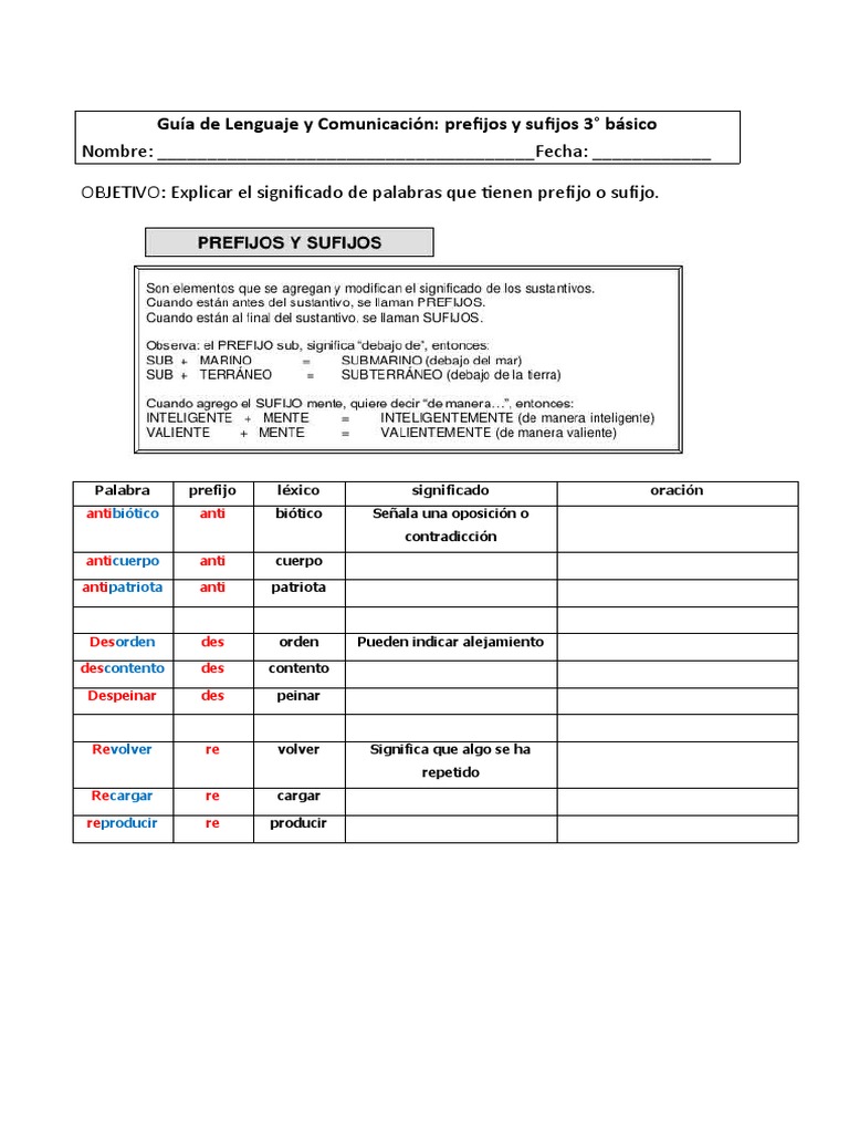 Guia 3° Prefijos y Sufijos | PDF