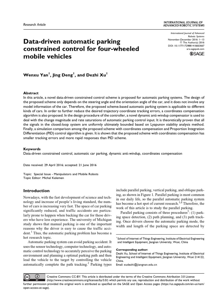 Data Driven Control For Automatic Parking Pdf Control Theory
