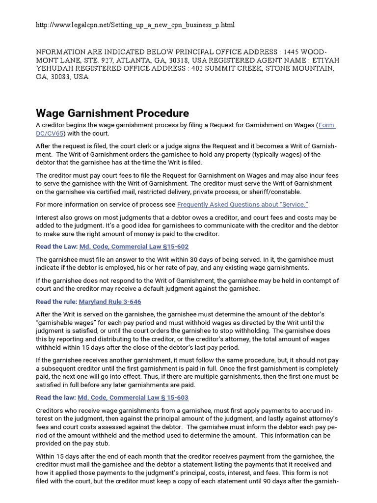 Wage Garnishment Procedure: Form DC/CV65 | PDF | Garnishment | Judgment ...