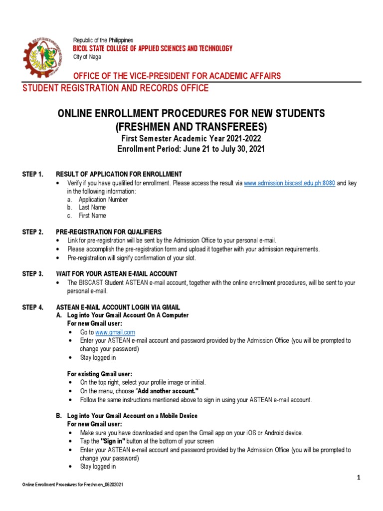 Biscast New Students - Online Enrollment Procedures | Download Free PDF ...