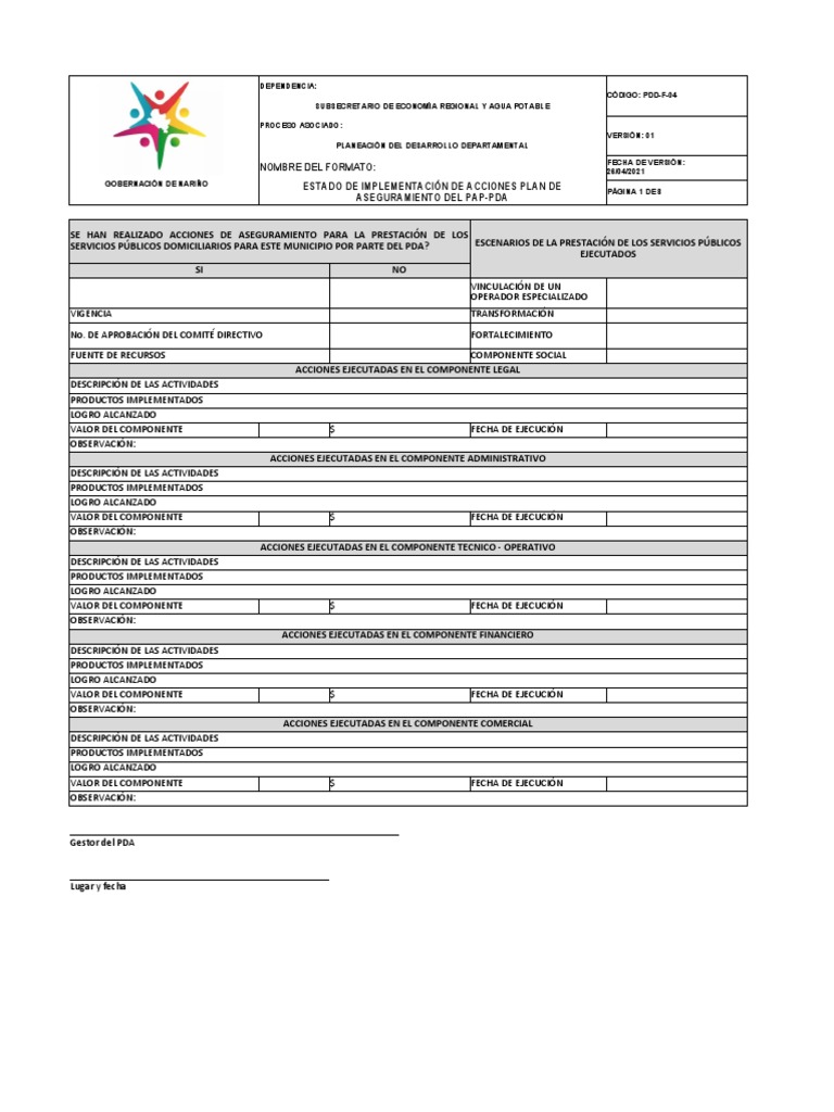 Formato PDD-F-04-Estado de Implementación PAP-PDA RES 0661 2019 | PDF ...