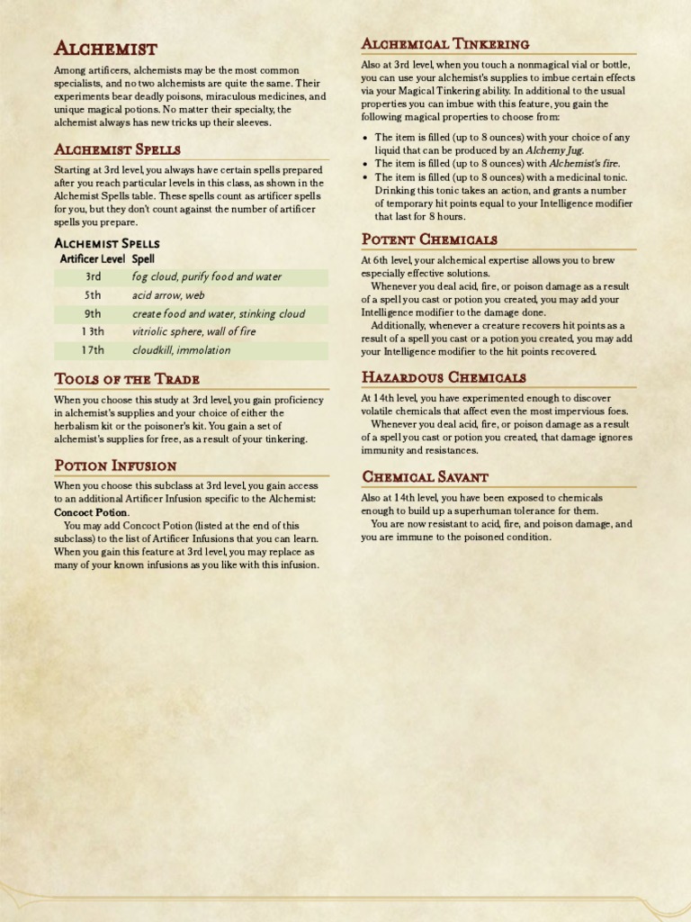 Homebrew DND Artificer Upgrades | PDF | Alchemy