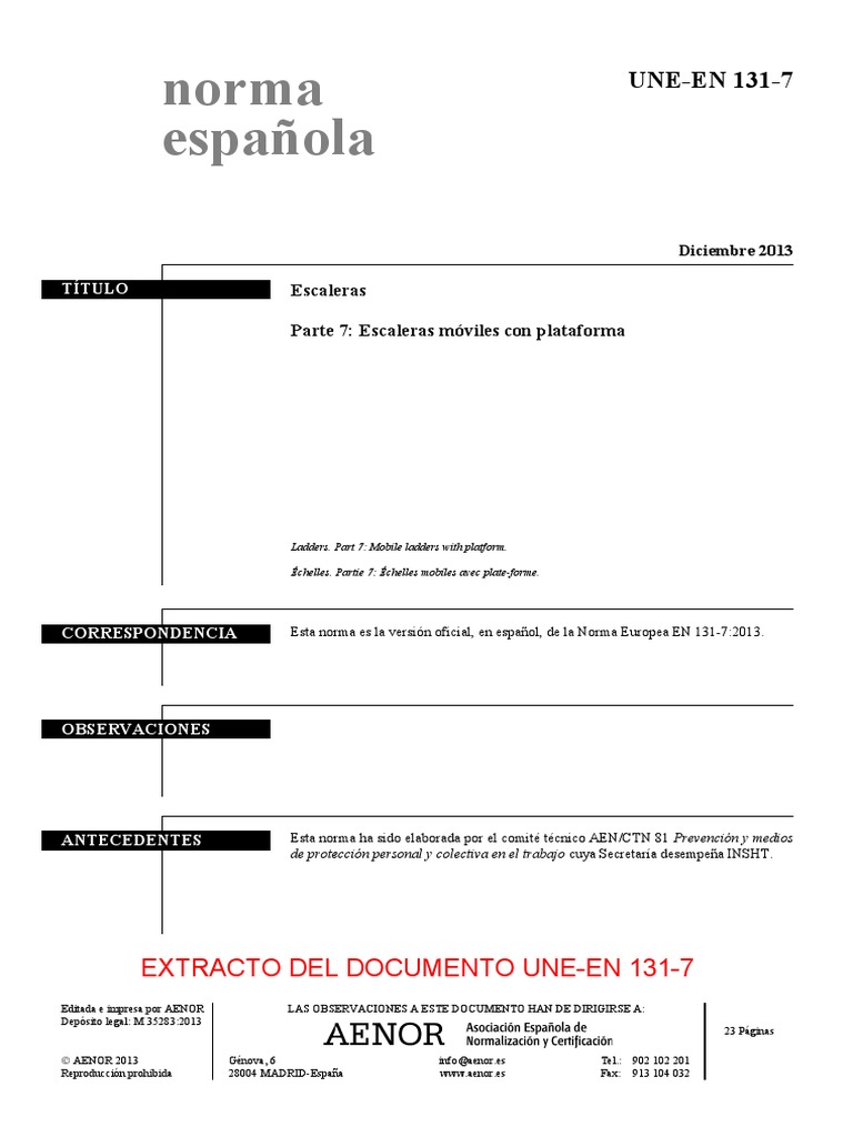 UNE-EN 131-7-2013 Escaleras. Parte 7 - EXTRACTO | PDF
