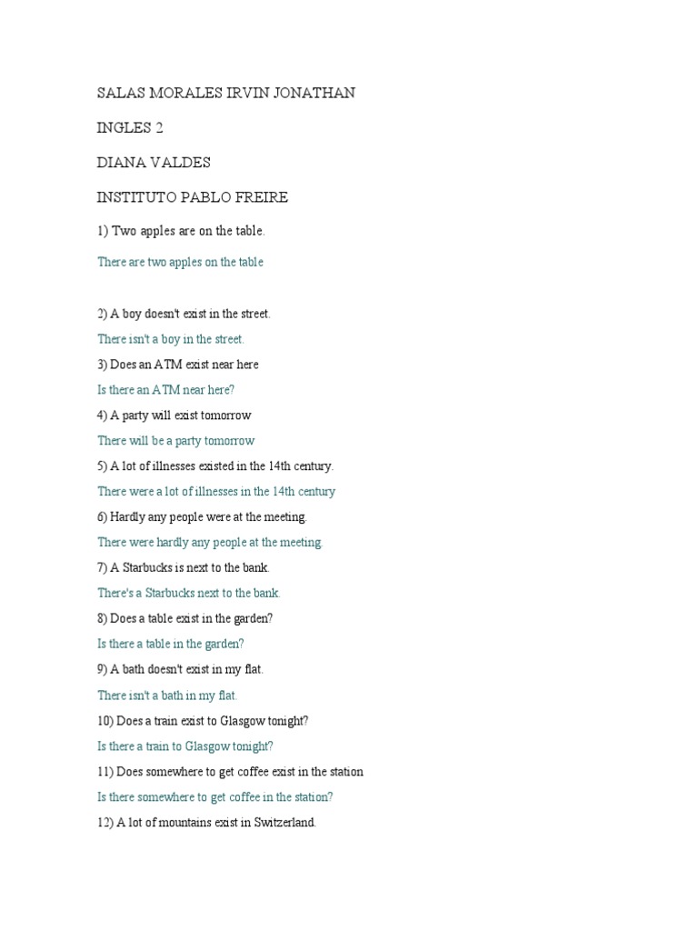 English Grammar: Exist vs. There Are | PDF