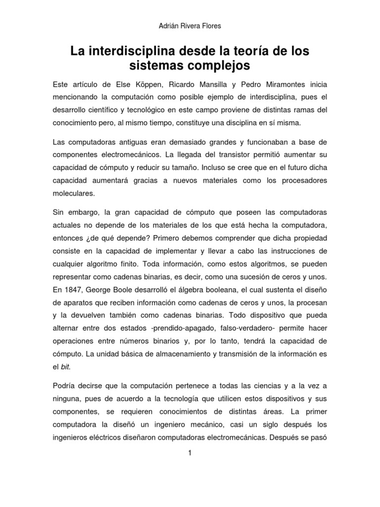 La Interdisciplina Desde La Teoria de Los Sistemas Complejos | PDF | Teoría | Science