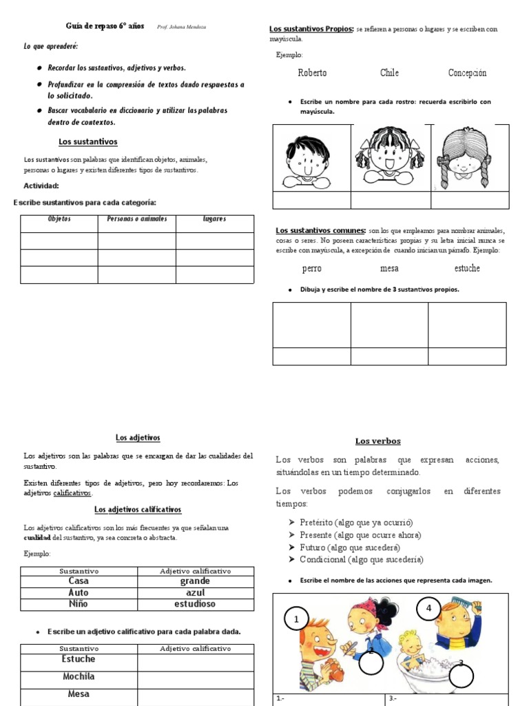 GUIA Gramatica 6 Años. Repaso | PDF | Sustantivo | Adjetivo
