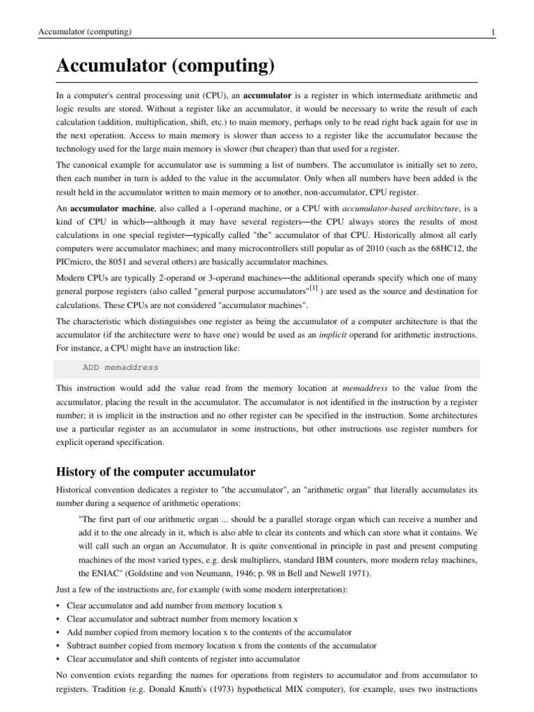 Accumulator (Computing) : History of The Computer Accumulator | PDF ...