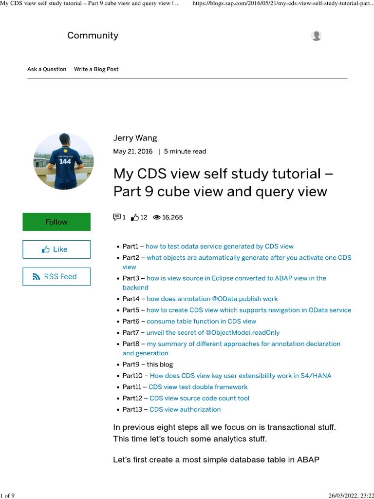 My CDS View Self Study Tutorial - Part 9 Cube View and Query View | PDF | Data Management ...