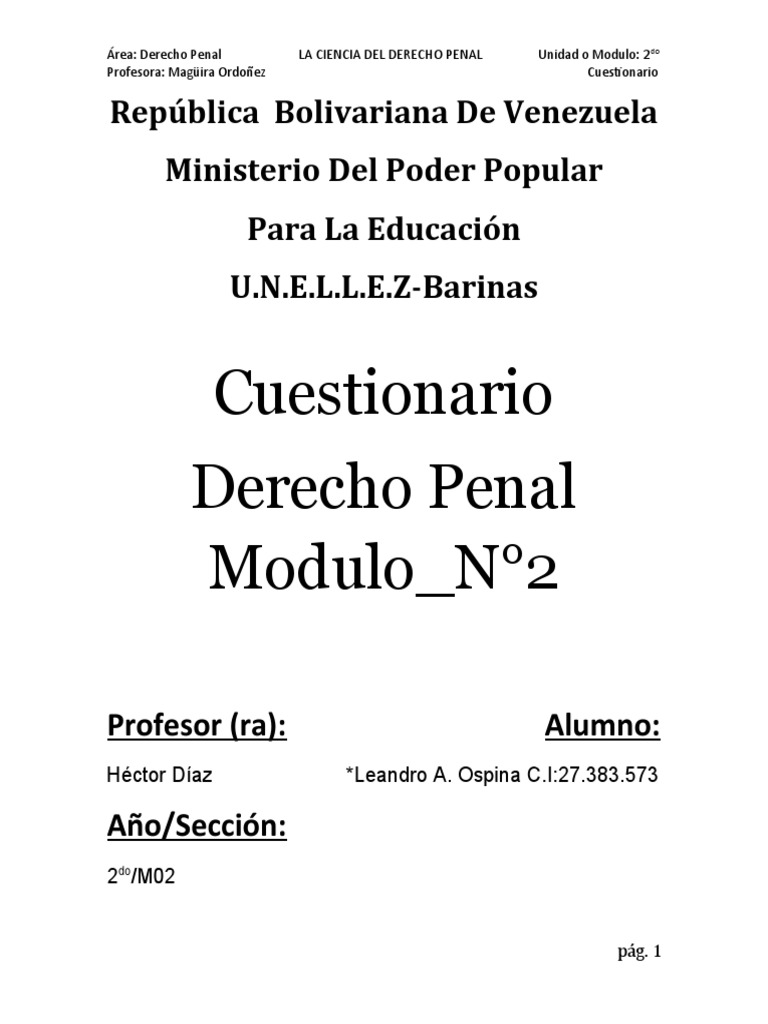 Cuestionario de Derecho Penal Modulo N°2 | PDF | Derecho penal | Castigos