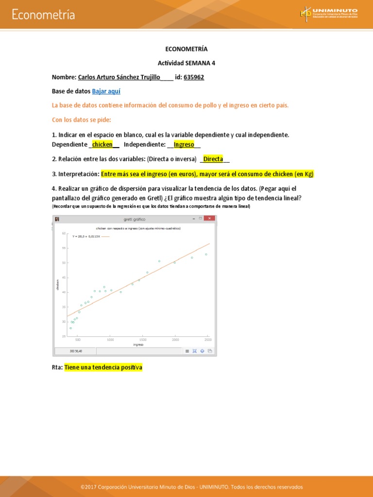 Tarea Semana 4 | PDF | Mínimos cuadrados ordinarios | Estadísticas