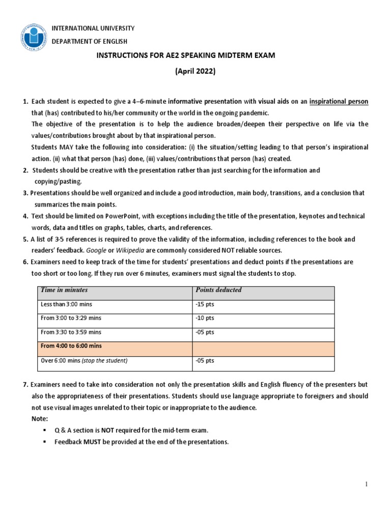 AE2 Midterm Exam Presentation Guide | PDF | Learning | Communication