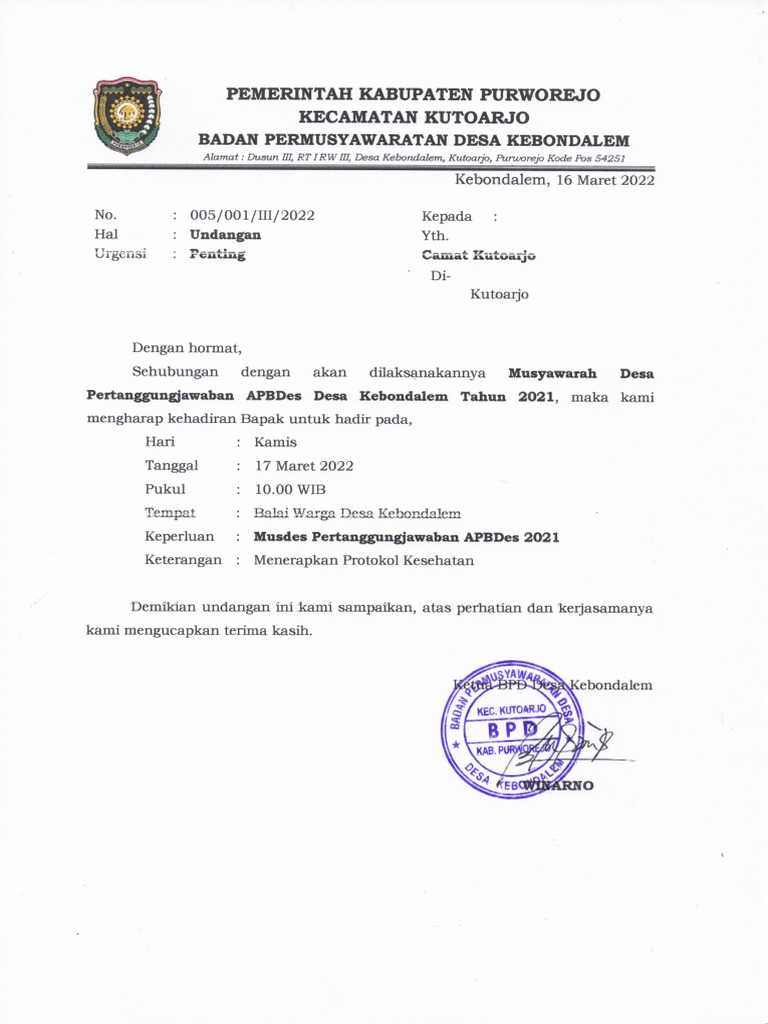 Undangan Musdes | PDF