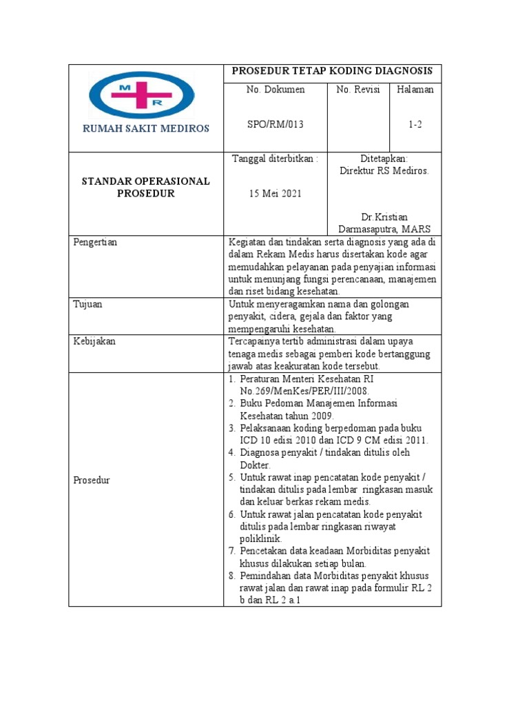 Sop Prosedur Tetap Koding Diagnosis | PDF