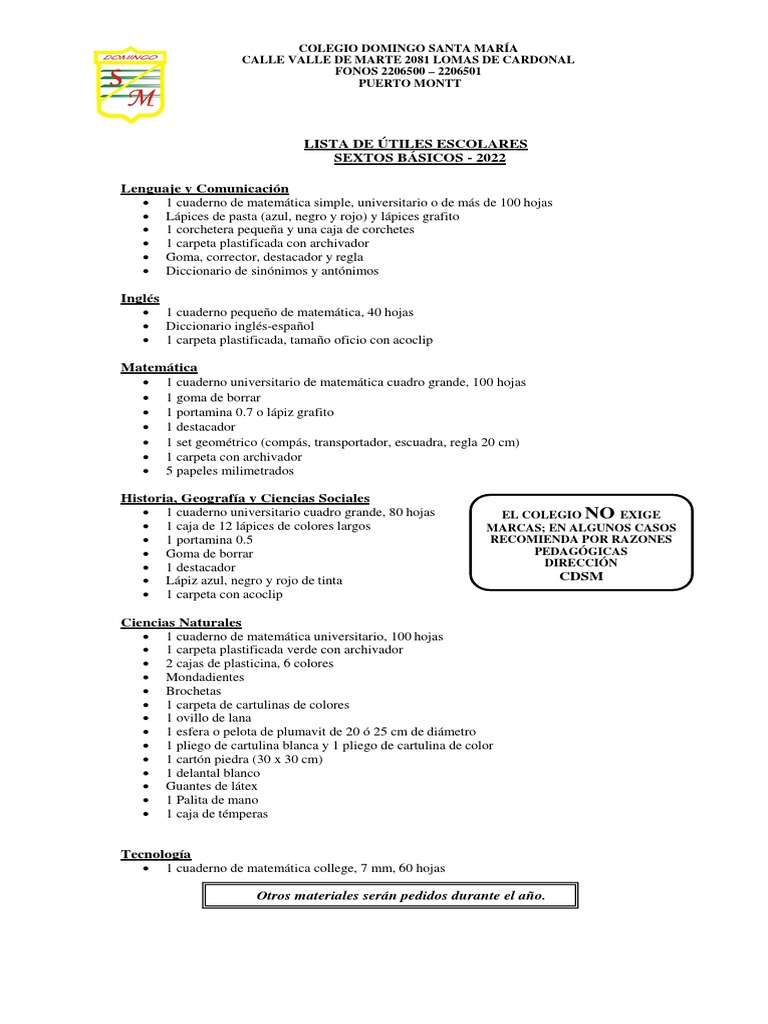 LISTA 6o BASICO 2022 | PDF | Lápiz LISTA 6o BASICO 2022 | PDF | Lápiz