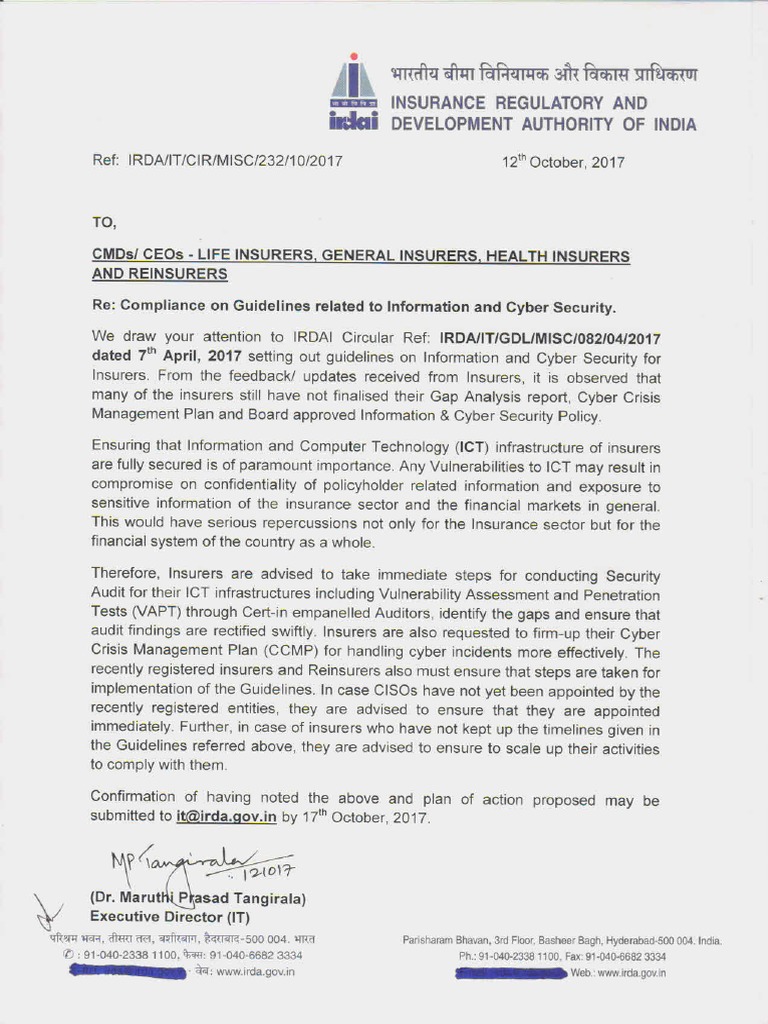 Circular-Cyber Security - IRDA | PDF