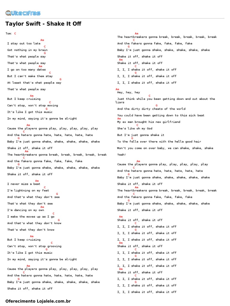 Taylor Swift - Shake It Off (Uke Cifras) | PDF | Pop Songs | Pop Music