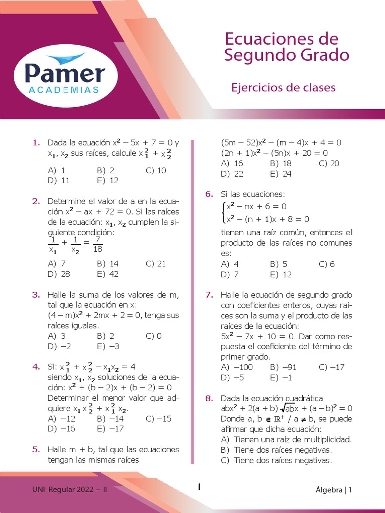 Algebra - Sem 1 | PDF | Ecuaciones | Ecuación cuadrática