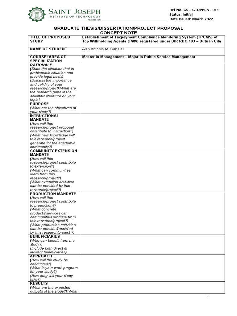 Sjit Gs Research Project Concept Note | PDF | Thesis | Cognition