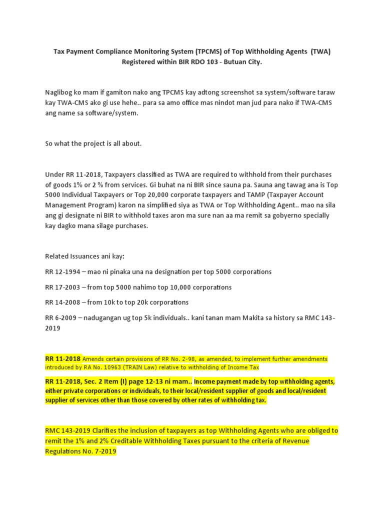 Tax Payment Compliance Monitoring System (TPCMS) of Top Withholding ...