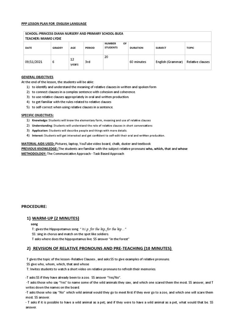English Lesson Plan | PDF | Subject (Grammar) | Clause