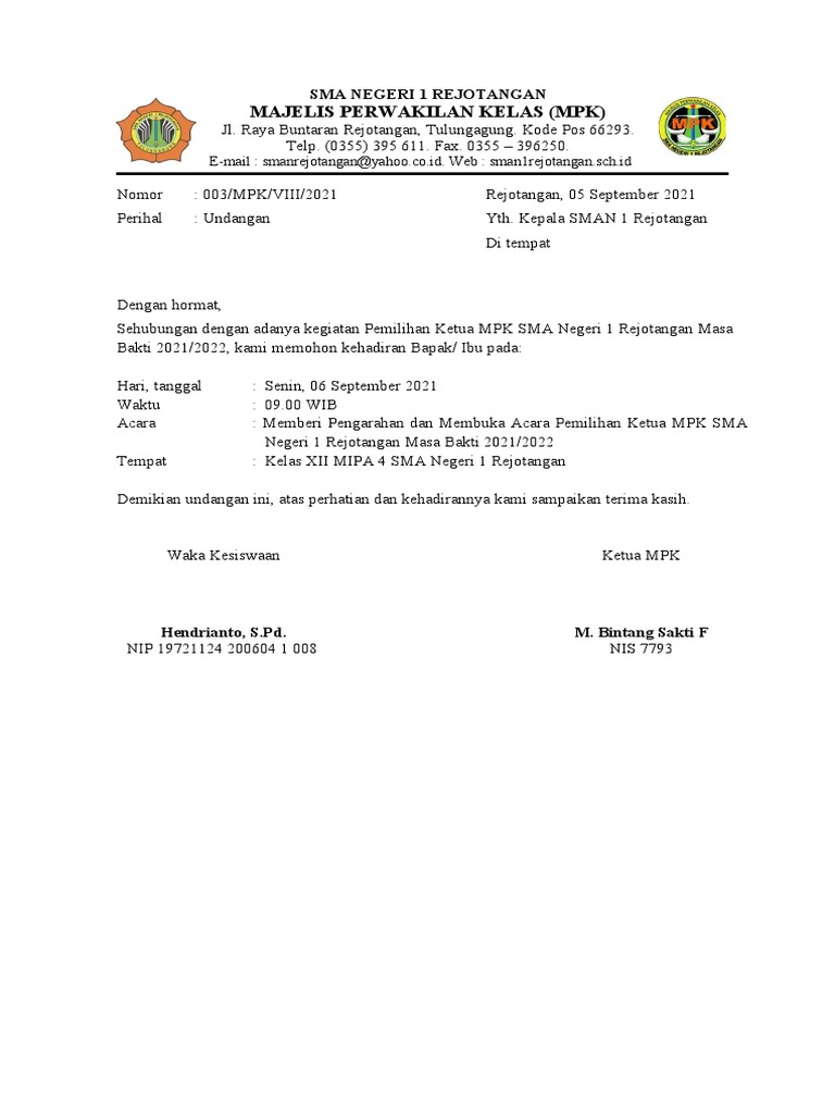 Undangan Pemilihan MPK | PDF