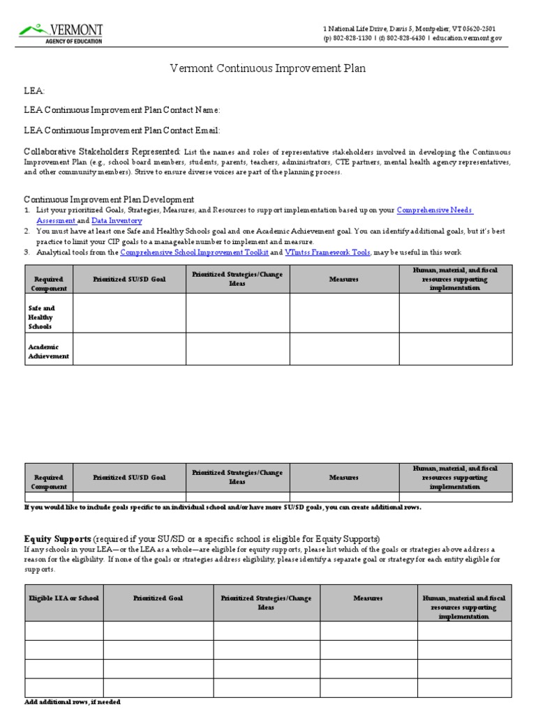 Continuous Improvement Plan Template | PDF | Goal | Cognition