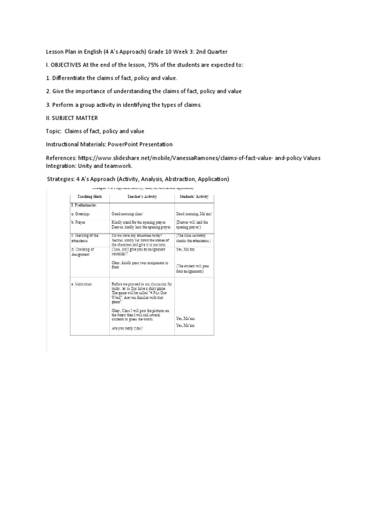 Lesson Plan in English | PDF | Nail (Anatomy) | Lesson Plan