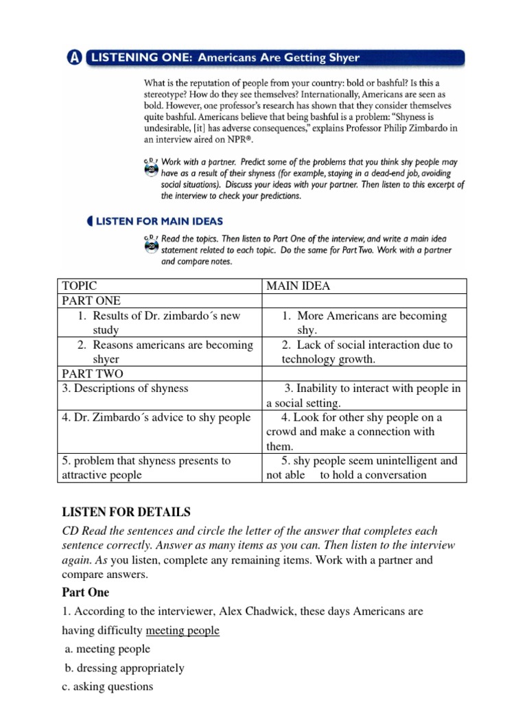 Listening Exercises For Unit 3 | PDF | Shyness | Quasimodo