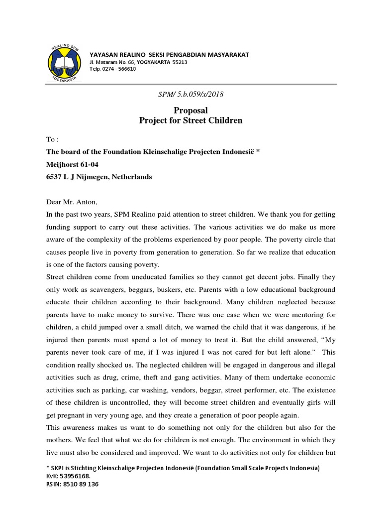 Proposal Street Children 2019 | PDF | Poverty | Poverty & Homelessness