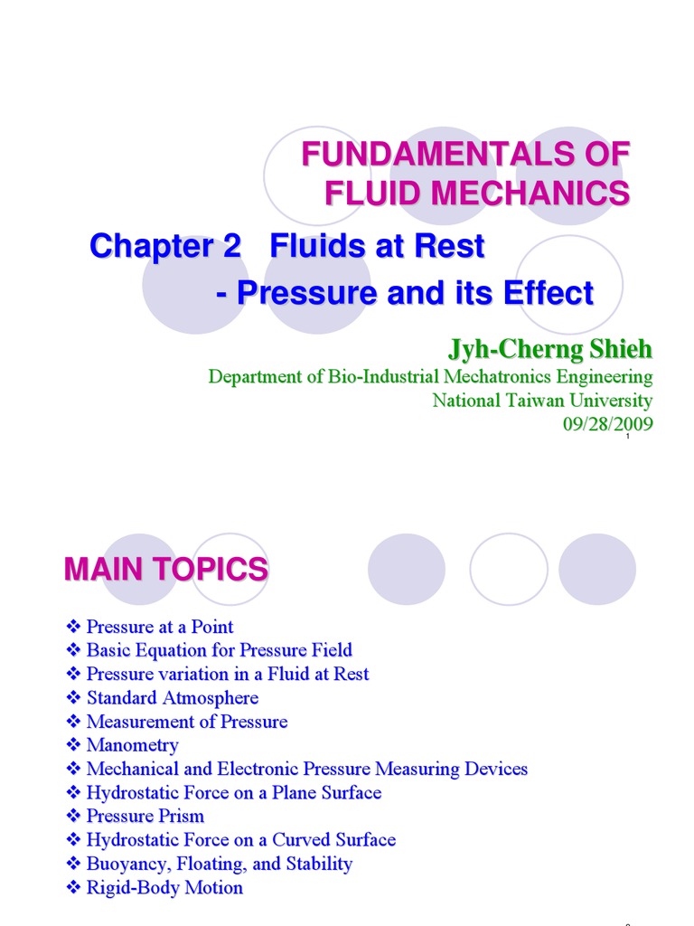 Fundamentals of Fluid Mechanics Chapter 2 Fluids at Rest - Pressure and Its Effect | PDF ...