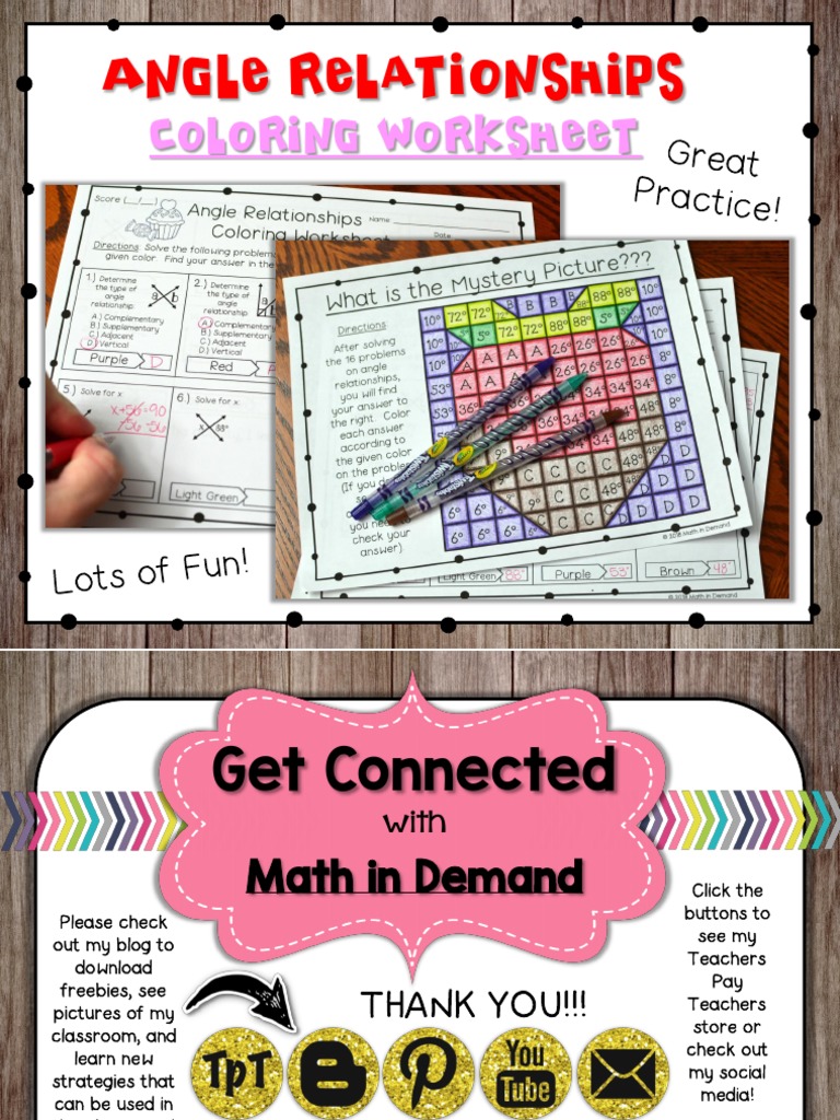 Angle Relationships Coloring Worksheet 1 | PDF