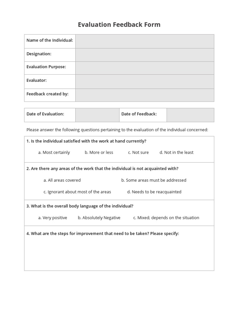 Evaluation Feedback Form: Please Answer The Following Questions ...
