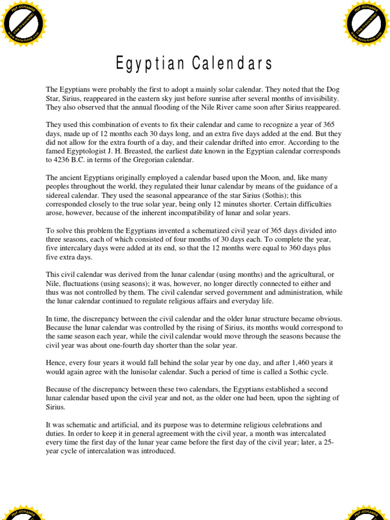 Egyptian Calendars | PDF | Calendar | Ancient Astronomy